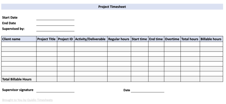 7 Free Timesheet Templates: Microsoft Excel, Google Sheets, PDF - Quidlo